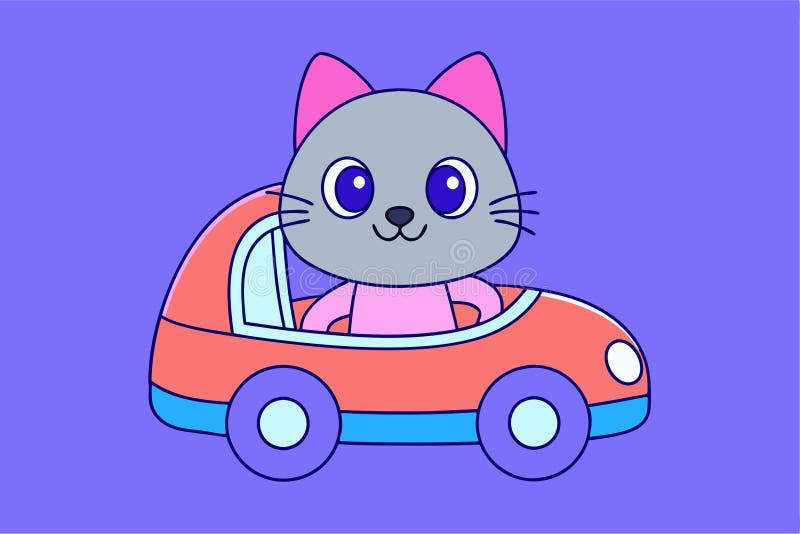 Cute Cat in the Car Vector Illustration Stock Vector - Illustration of ...