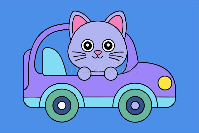 Cute Cat in the Car Vector Illustration Stock Illustration ...