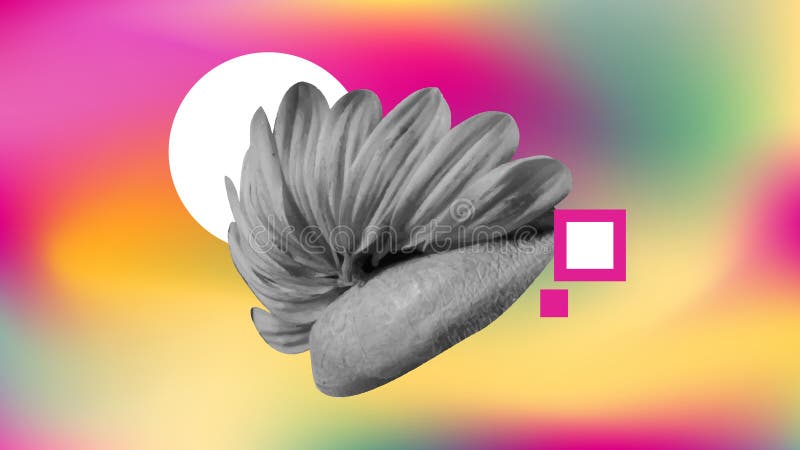 Flower Lip Collage Art on Colorful Abstract Gradient Background Stock ...