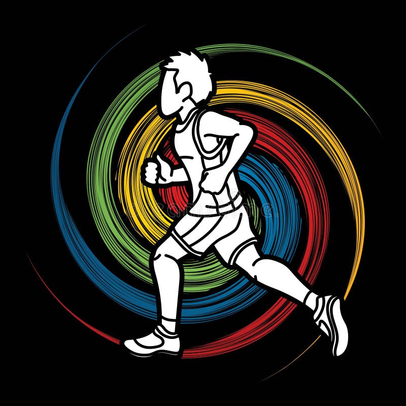 A Boy Running a Child Run Action Cartoon Sport Graphic Vector Stock ...