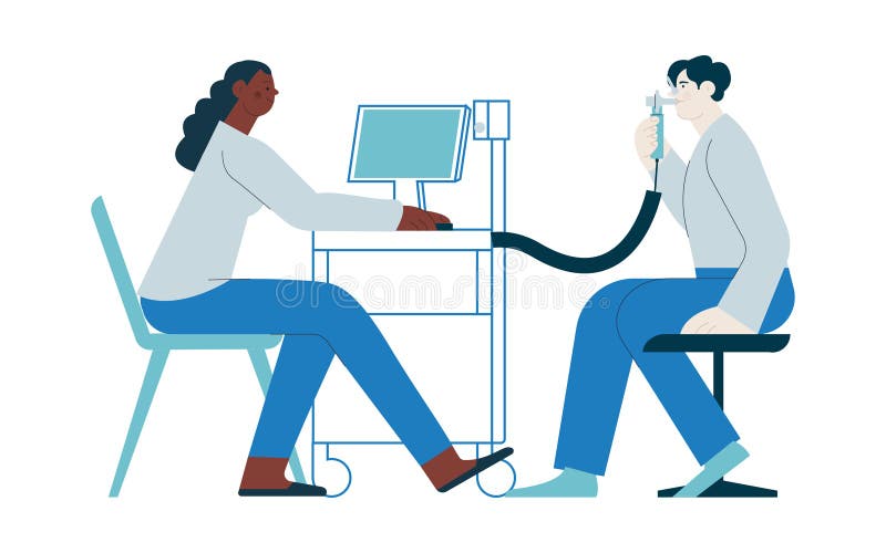 Dark Skin Medical Specialist with Male Patient Performs Spirometry in ...