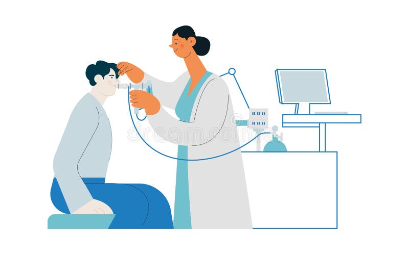 Medical Specialist Performing Spirometry on Patient in Medical Office ...