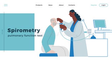 Dark Skin Tone Medical Specialist Performing Spirometry on Patient in Medical Office or ...