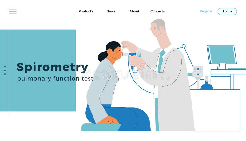 Medical Specialist Performing Spirometry on Patient in Medical Office or Laboratory. Modern Flat ...