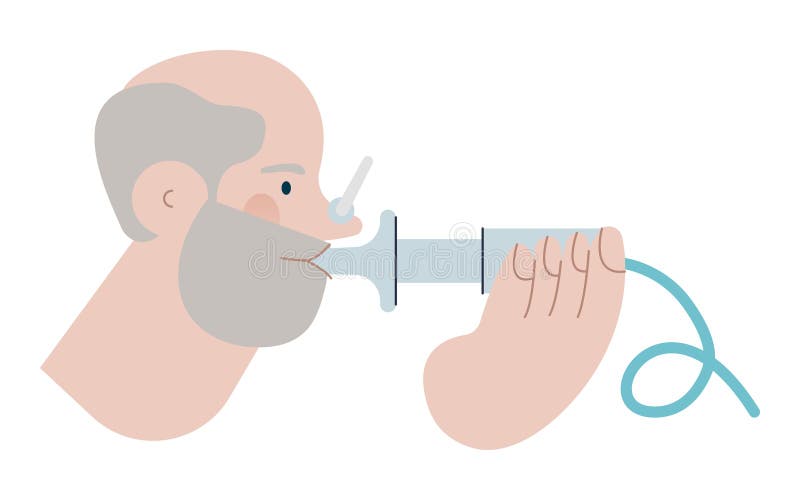 Senior Male Performs Pulmonary Function Test. Modern Flat Vector ...