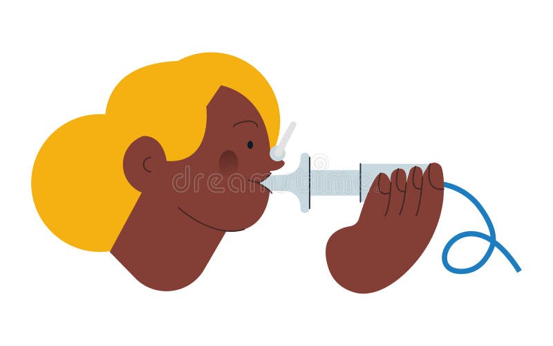 Dark Skin Tone Female Performs Pulmonary Function Test. Modern Flat ...