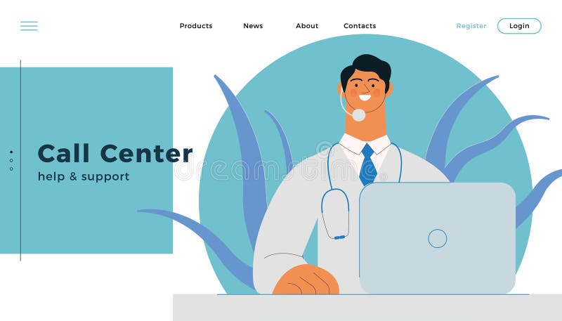 Medical Specialist Wearing Headset with Laptop on Abstract Background ...