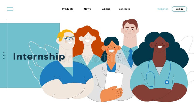 Medical Specialists Standing Together, Team of Interns on Abstract ...