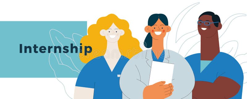 Medical Specialists Standing Together, Team of Interns on Abstract ...