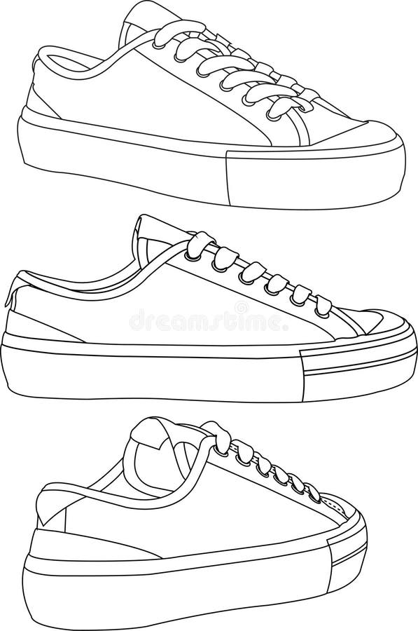 Shoes Sneaker Outline Drawing , Sneakers Drawn in a Sketch Style Stock ...