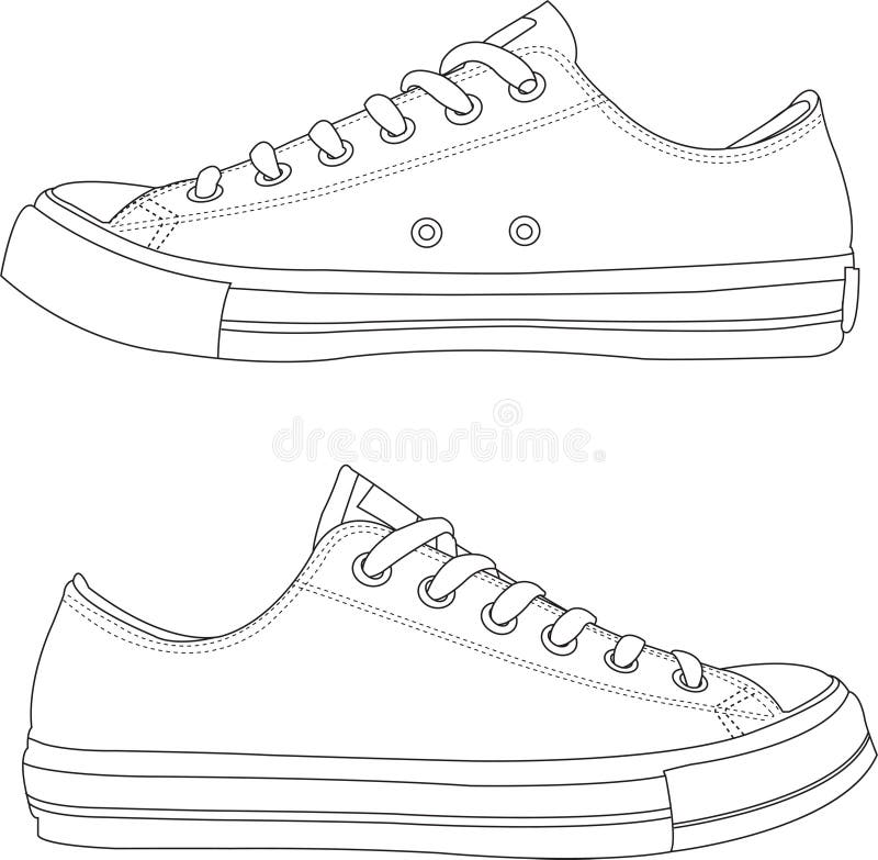 Shoes Sneaker Outline Drawing , Sneakers Drawn in a Sketch Style Stock ...