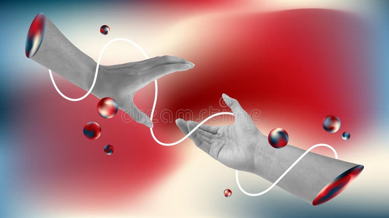 Collage of Hands Reaching Out To Each Other, Intertwined with a White ...