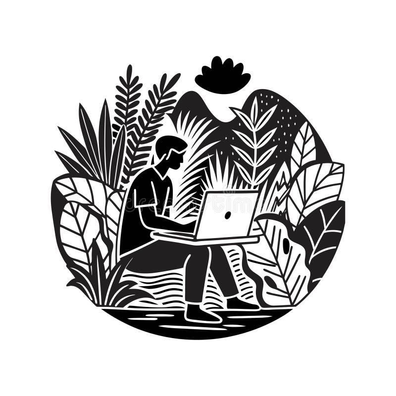 Silhouette of a Person Working Remotely Stock Vector - Illustration of ...