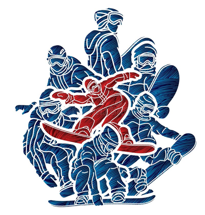 Group of Snowboard Players Mix Action Snowboarder Extreme Sport Stock ...