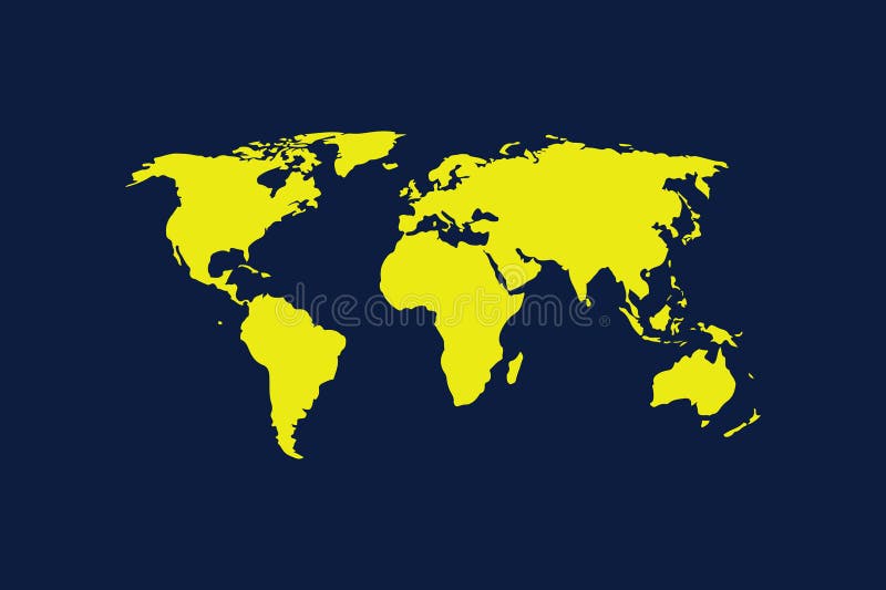 Yellow Map Isolated on Dark Blue Background of World Map - Vector Stock ...