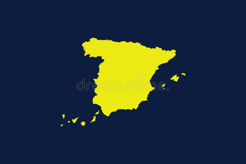 Yellow Map Isolated on Dark Blue Background of the Country Spain ...