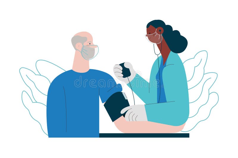 Female Doctor and Male Patient with Blood Pressure Measurement Machine ...