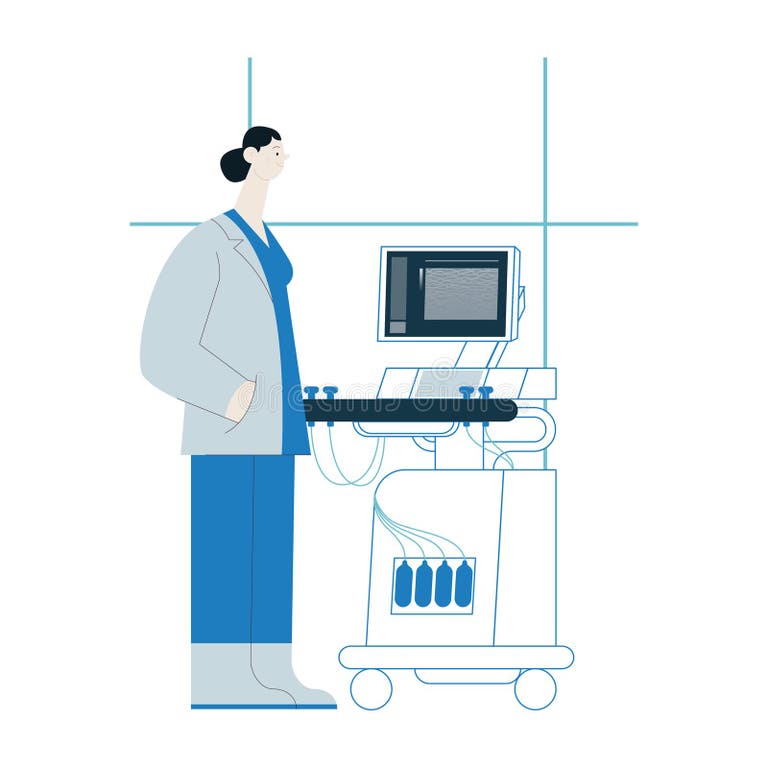 Ultrasonography Scanner. Standing Female Medical Specialist Near ...