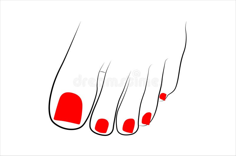 Beautiful Woman Feet with Red Nails Line Drawing Isolated on White ...