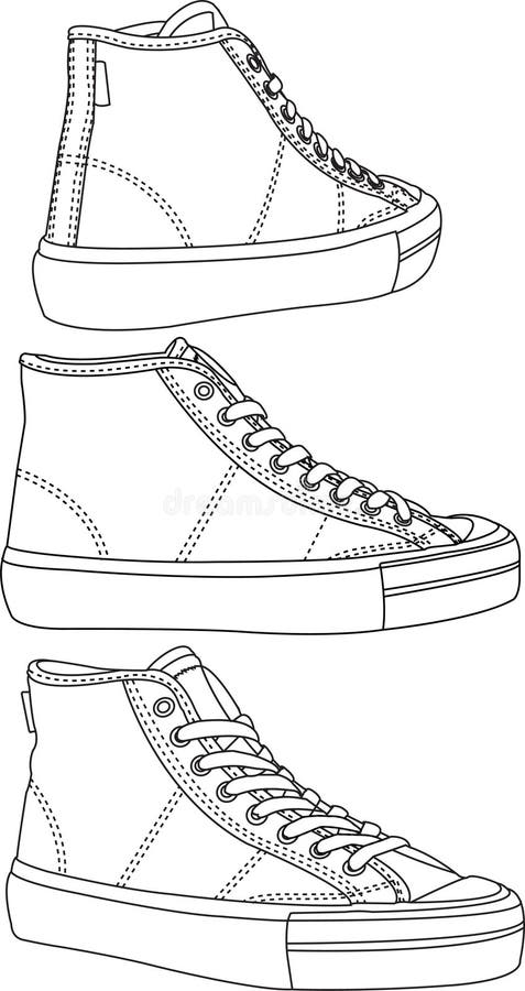 Sneakers Outline Illustration, Feet in Shoes, Youth Sneakers Sketch ...