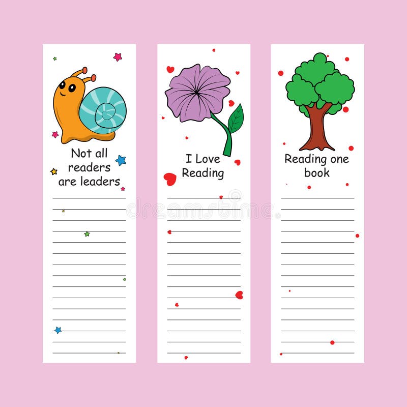 Bookmark Design. Paper Book Mark Template. Bookmark Set with Cartoon ...