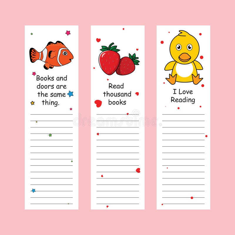 Bookmark Design. Paper Book Mark Template. Bookmarks with Cartoon ...