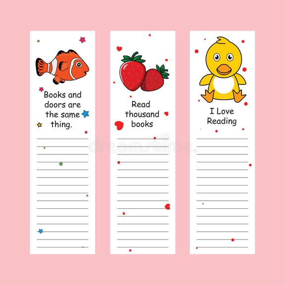 Bookmark Design. Paper Book Mark Template. Bookmarks with Cartoon ...