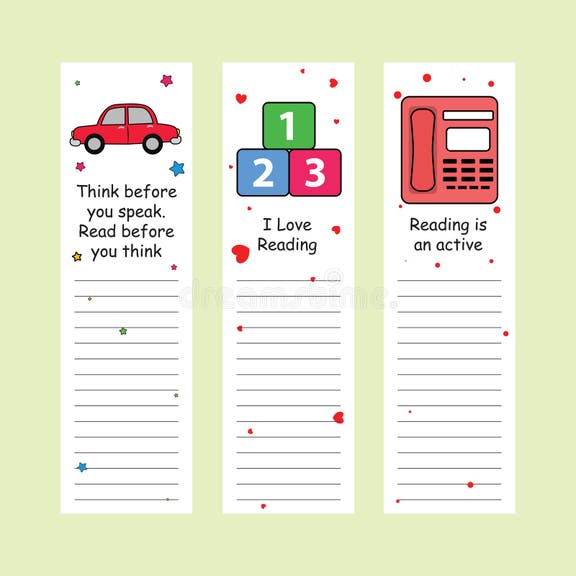 Bookmark Design. Paper Book Mark Template. Bookmark Set with Cartoon ...
