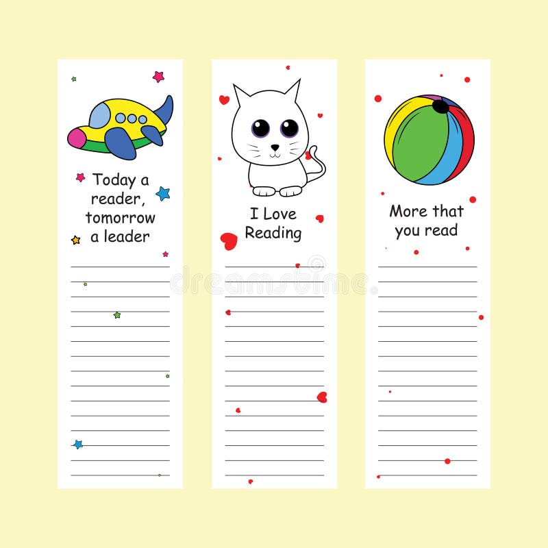 Bookmark Design. Paper Book Mark Template. Bookmarks with Cartoon ...