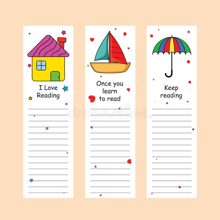 Bookmark Design. Paper Book Mark Template. Cartoon Face Bookmarks Stock ...