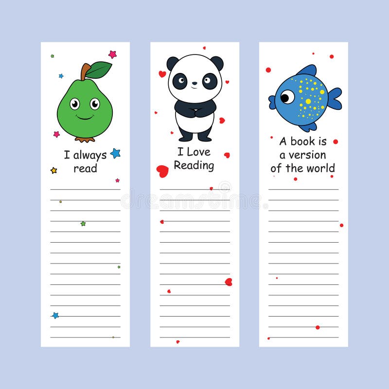 Bookmark Design. Paper Book Mark Template. Bookmarks with Cartoon ...
