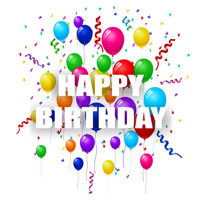 Happy Birthday Card with Balloons and Confetti Stock Illustration ...