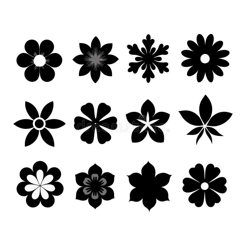 Elegant Flower Icon Set Vector Design Elements Illustration. Stock ...