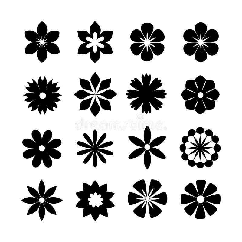 Elegant Flower Icon Set Vector Design Elements Illustration. Stock ...