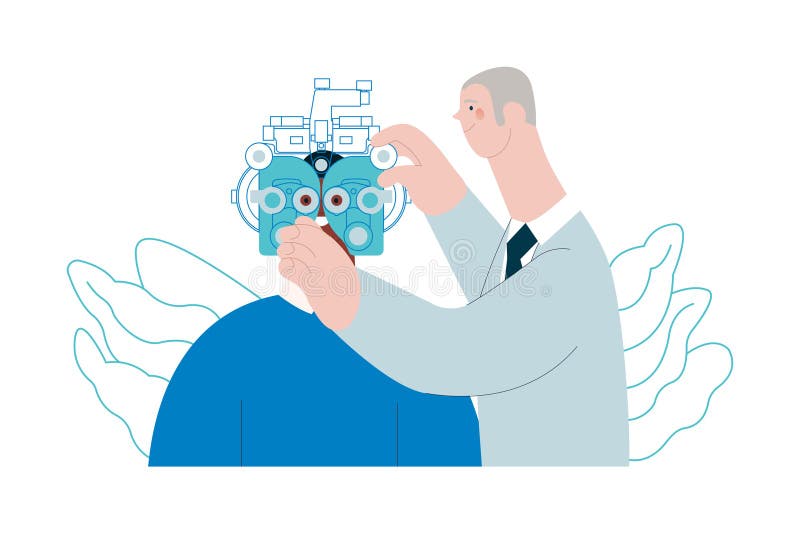 Optometry. Medical Specialist and Patient Perform Eye Test with Manual ...