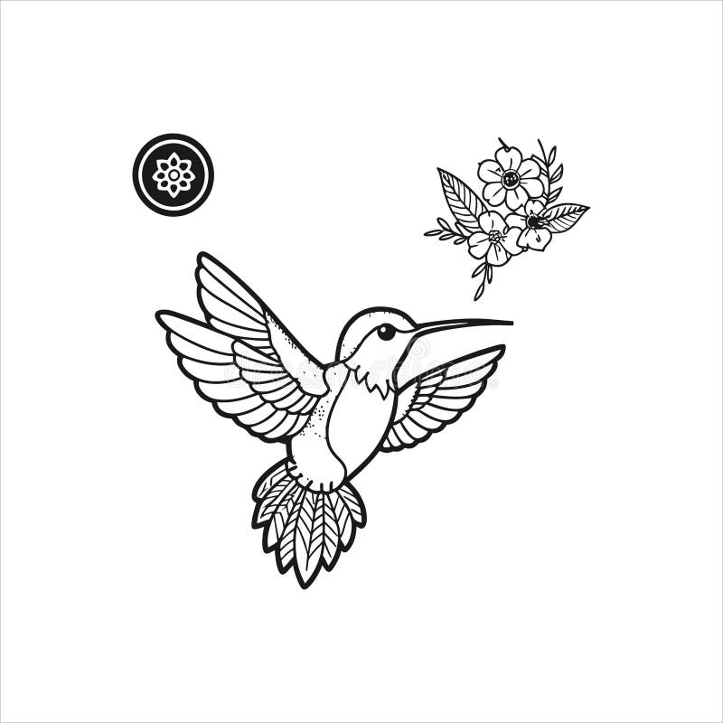 Blooming Hummingbird Embroidery Vector Illustration. Stock Vector ...
