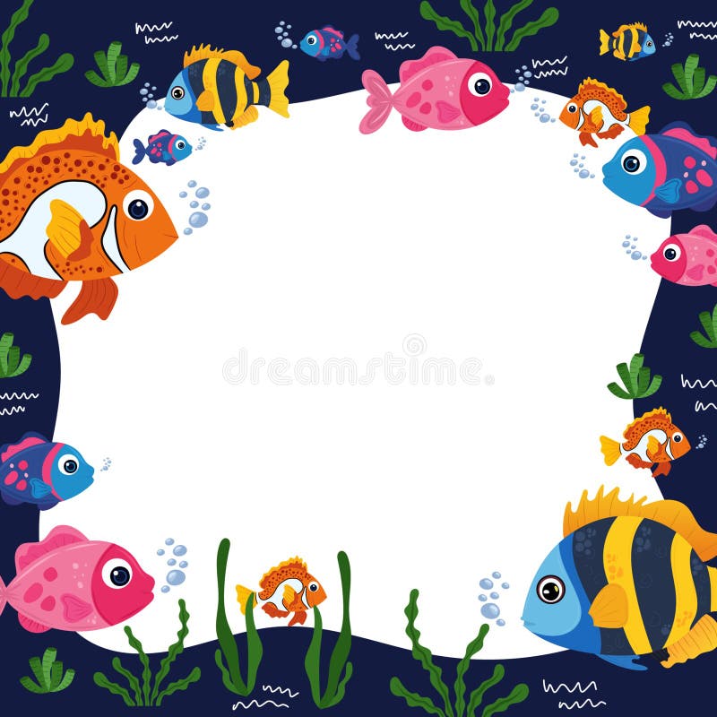 Vibrant Fish Frame with Empty Space in the Center. Stock Vector ...