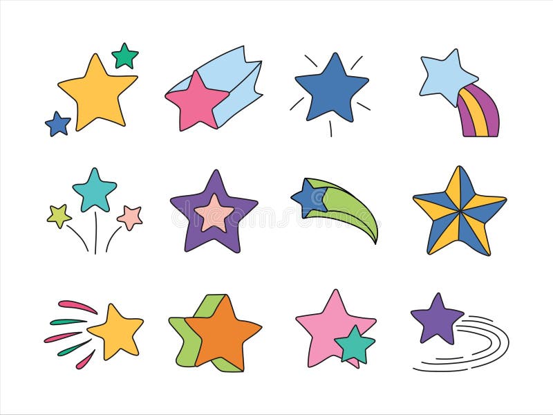 12 Star Doodle Set stock illustration. Illustration of playful - 327756628