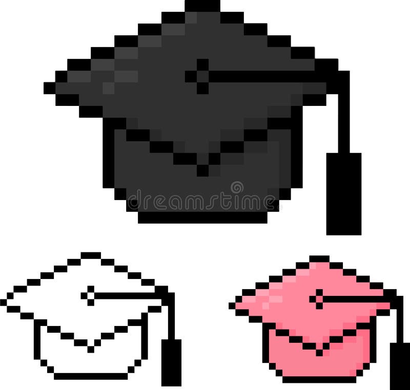Set of Graduation Hat Pixel Art. Stock Vector - Illustration of master ...