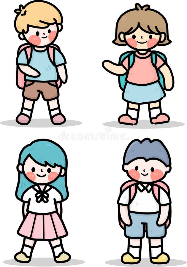 Set of Boy and Girl Student Cartoon Drawing Vector Stock Vector ...