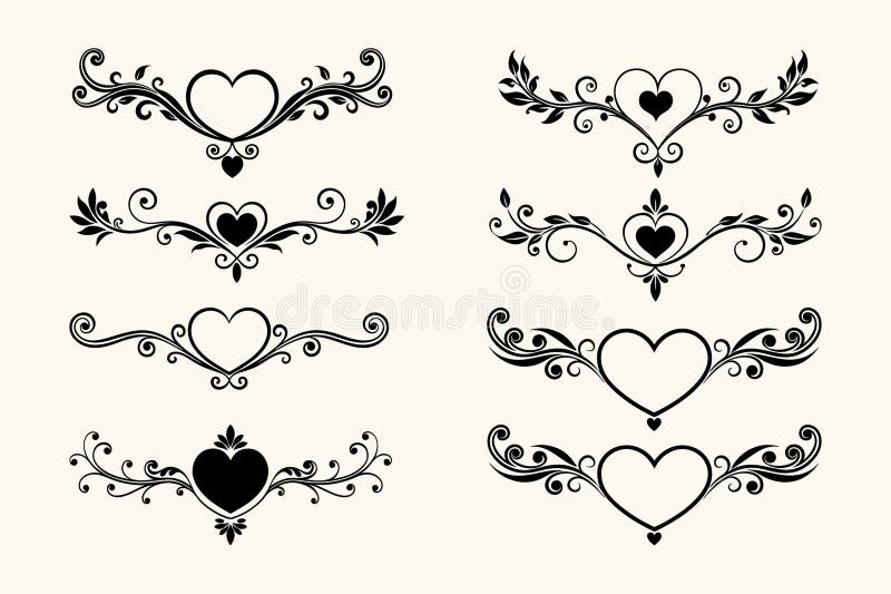 Elegant Heart Flourishes and Borders Vector Set Illustration. Stock ...