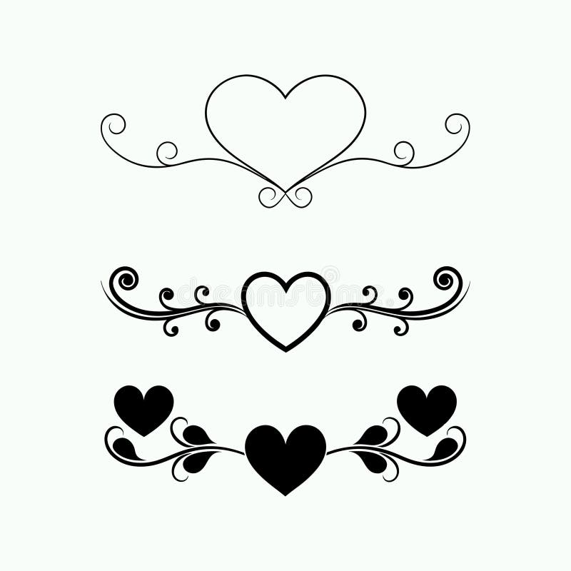 Elegant Heart Flourishes and Borders Vector Set Illustration. Stock ...