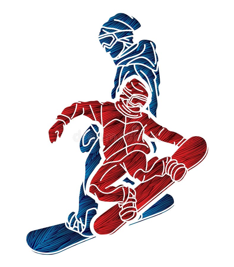 Snowboard Players Mix Action Extreme Sport Snowboarder Cartoon Stock ...