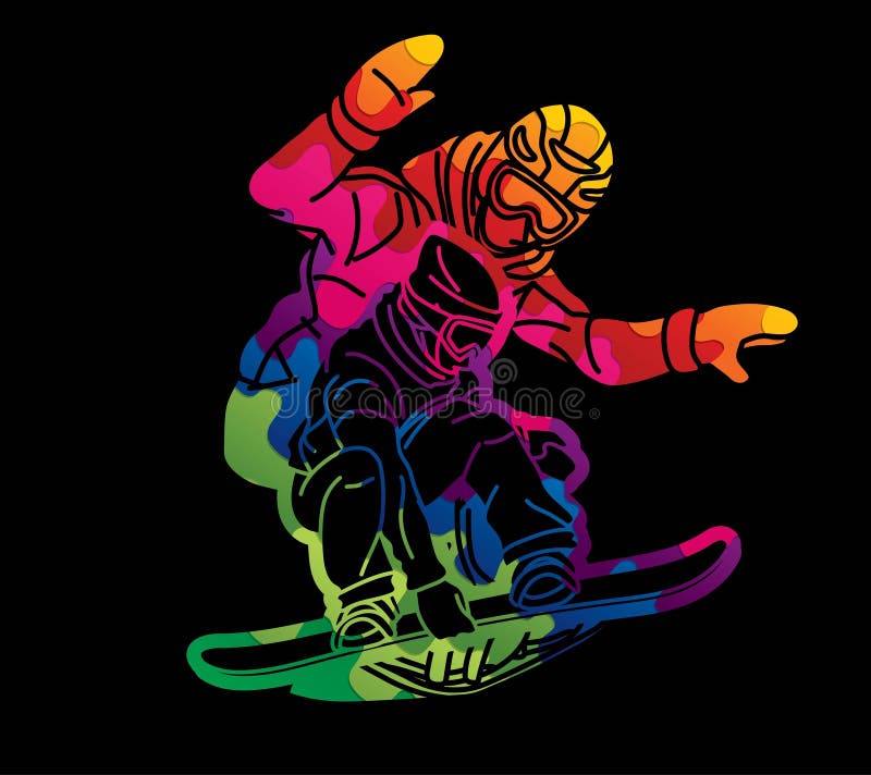 Snowboard Players Mix Action Extreme Sport Snowboarder Cartoon Stock ...