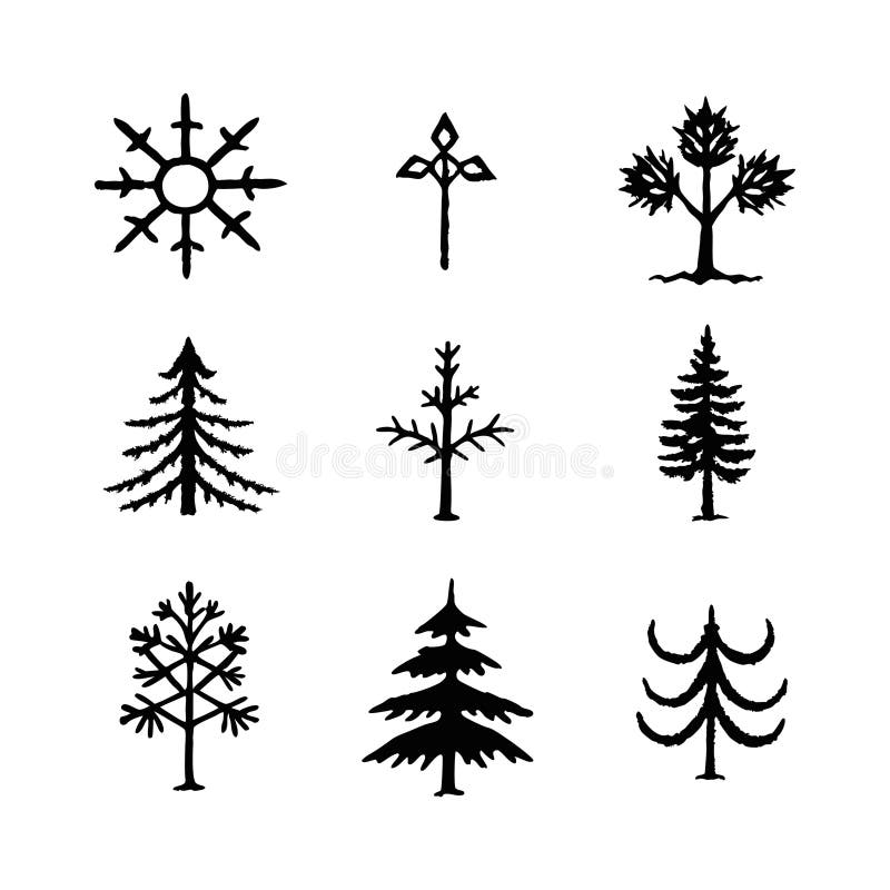 Tree Top Set Symbols Vector Illustration. Stock Vector - Illustration ...