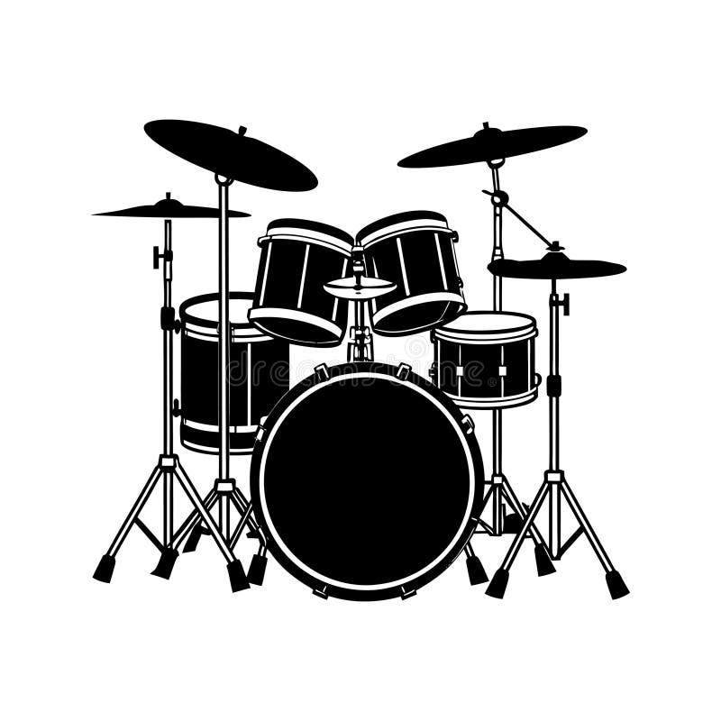 Musical Instrument Logo Illustration - Drum Set Silhouette Vector ...