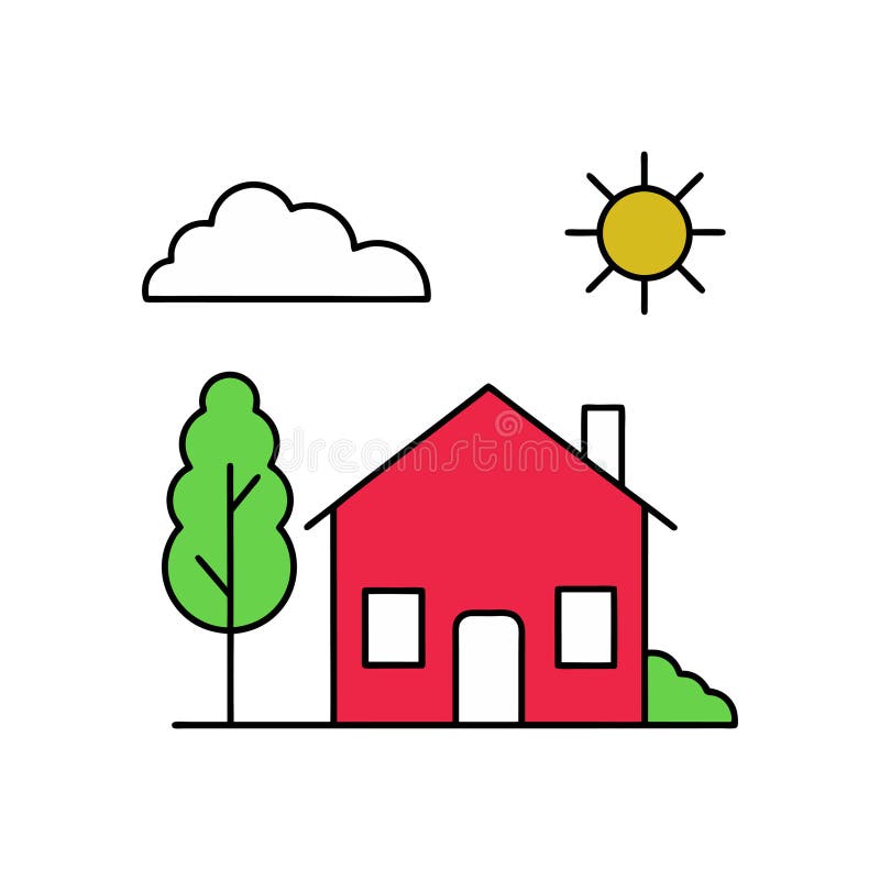 Modern Red House Vector Illustration. Stock Vector - Illustration of ...