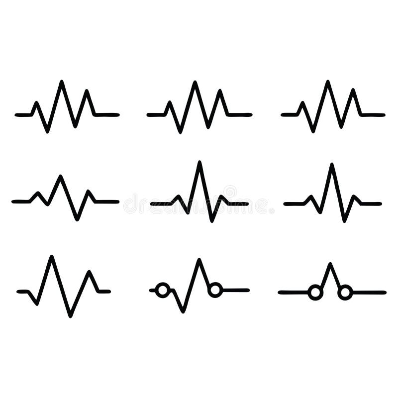 Set with Black Heartbeat Lines Vector Icons. Pulse and Rhythm Heart ...