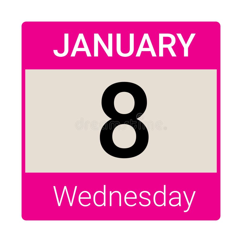 8 January Design, Wednesday Date Template, Calendar Design Vector Stock ...