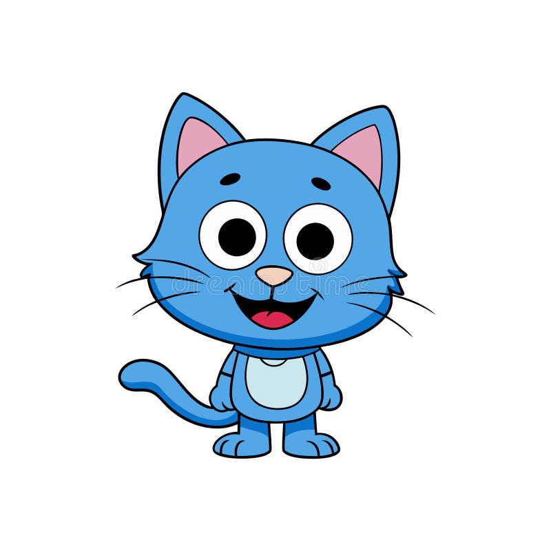 Smiling Blue Cat Cartoon Kitten Vector Illustration. Stock Vector ...